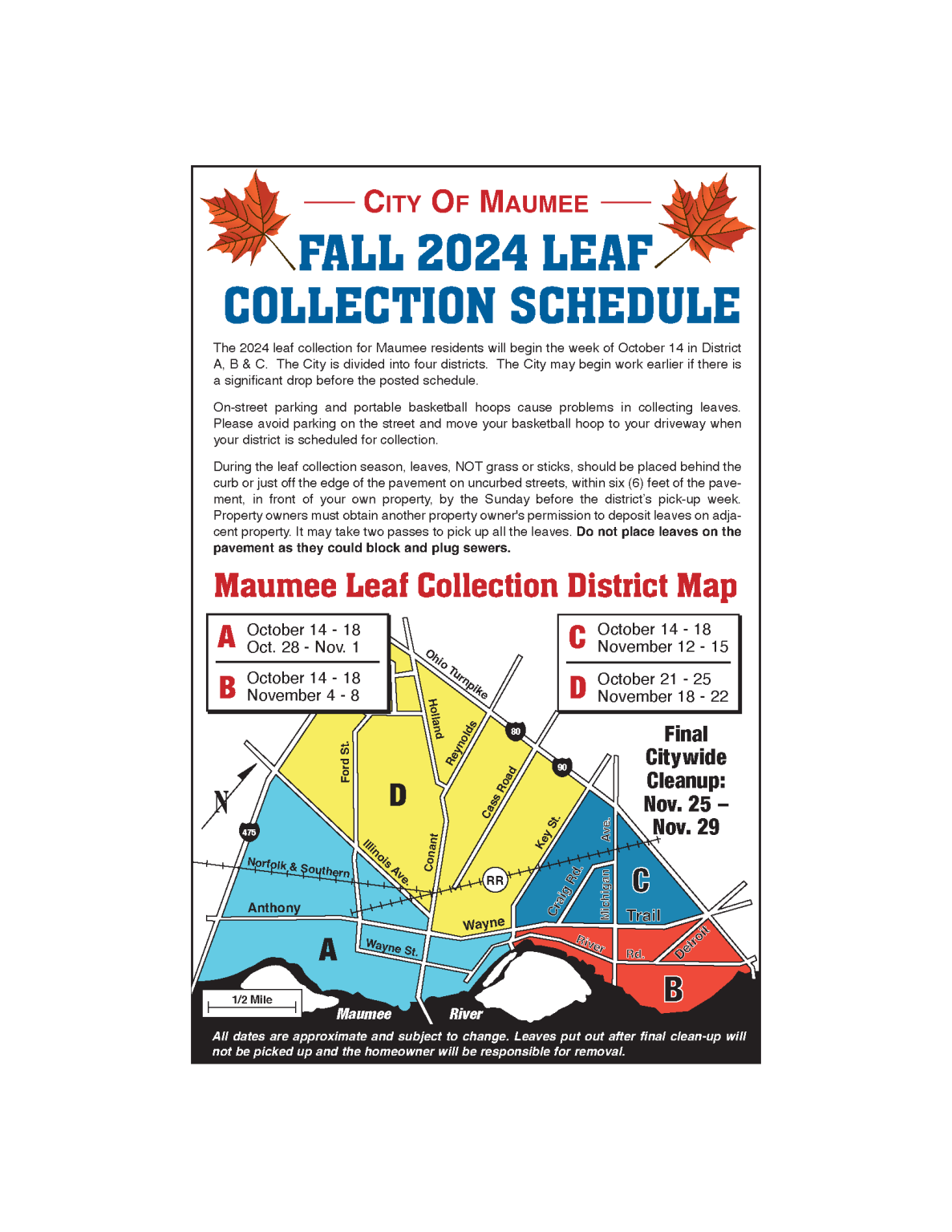 Fall 2024 Leaf Collection Schedule - City of Maumee
