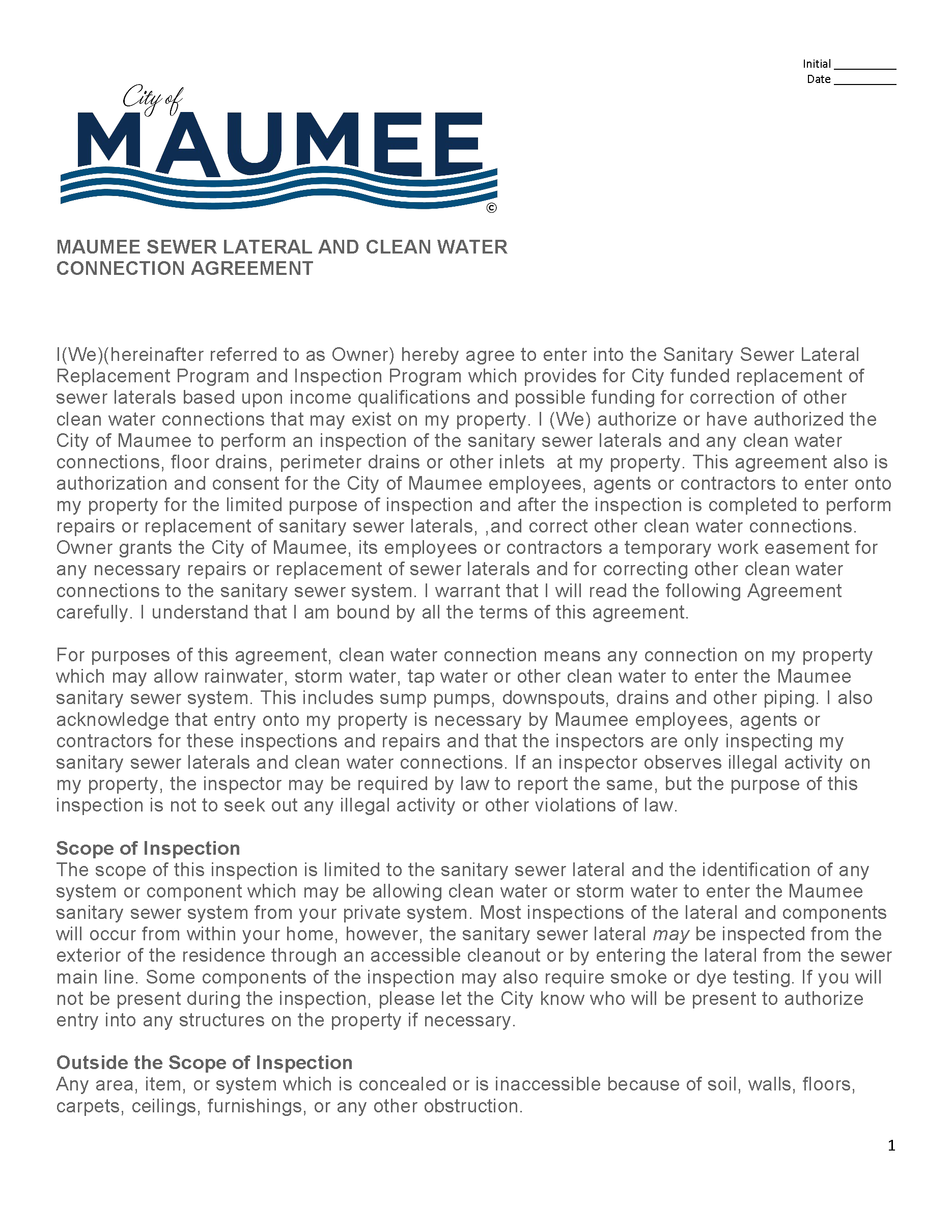Sewer Inspection Commitment Form - City of Maumee